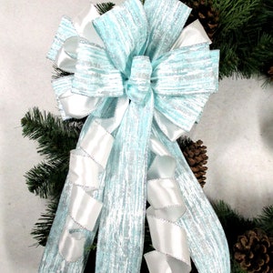 Blue Bow / Turquoise Bow / Christmas Bow / Tree Topper Bow / Wreath Bow ...