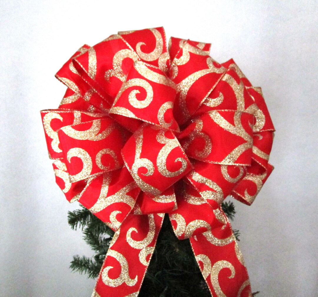 Christmas Bow Christmas Tree Bow Tree Topper Bow Red And Gold Bow