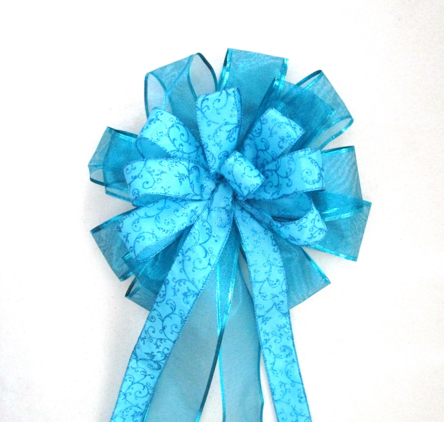 Blue Bow / Turquoise Bow / Christmas Bow / Tree Topper Bow / | Etsy