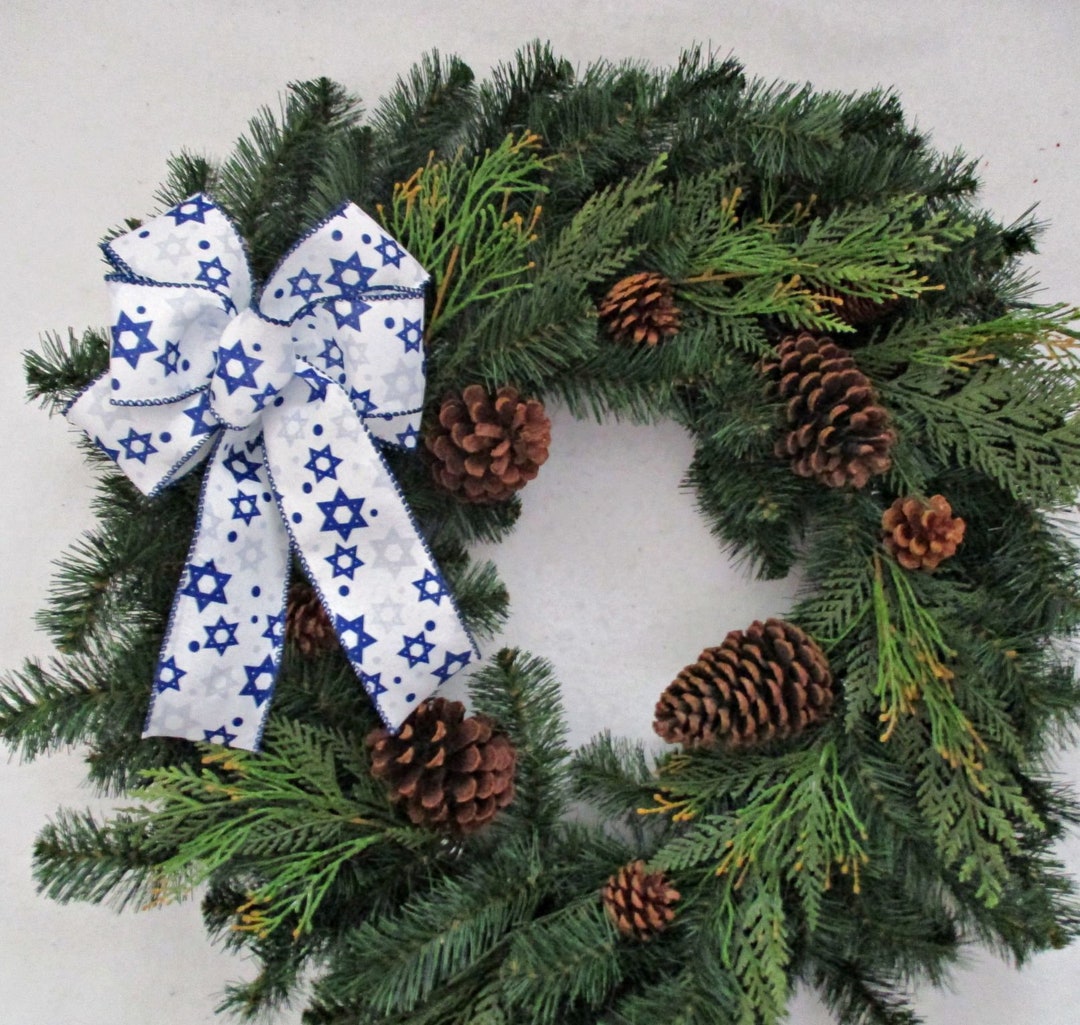 Hanukkah Bow / Blue Bow / Christmas Bow / Wreath Bow / Jewish Bow - Etsy