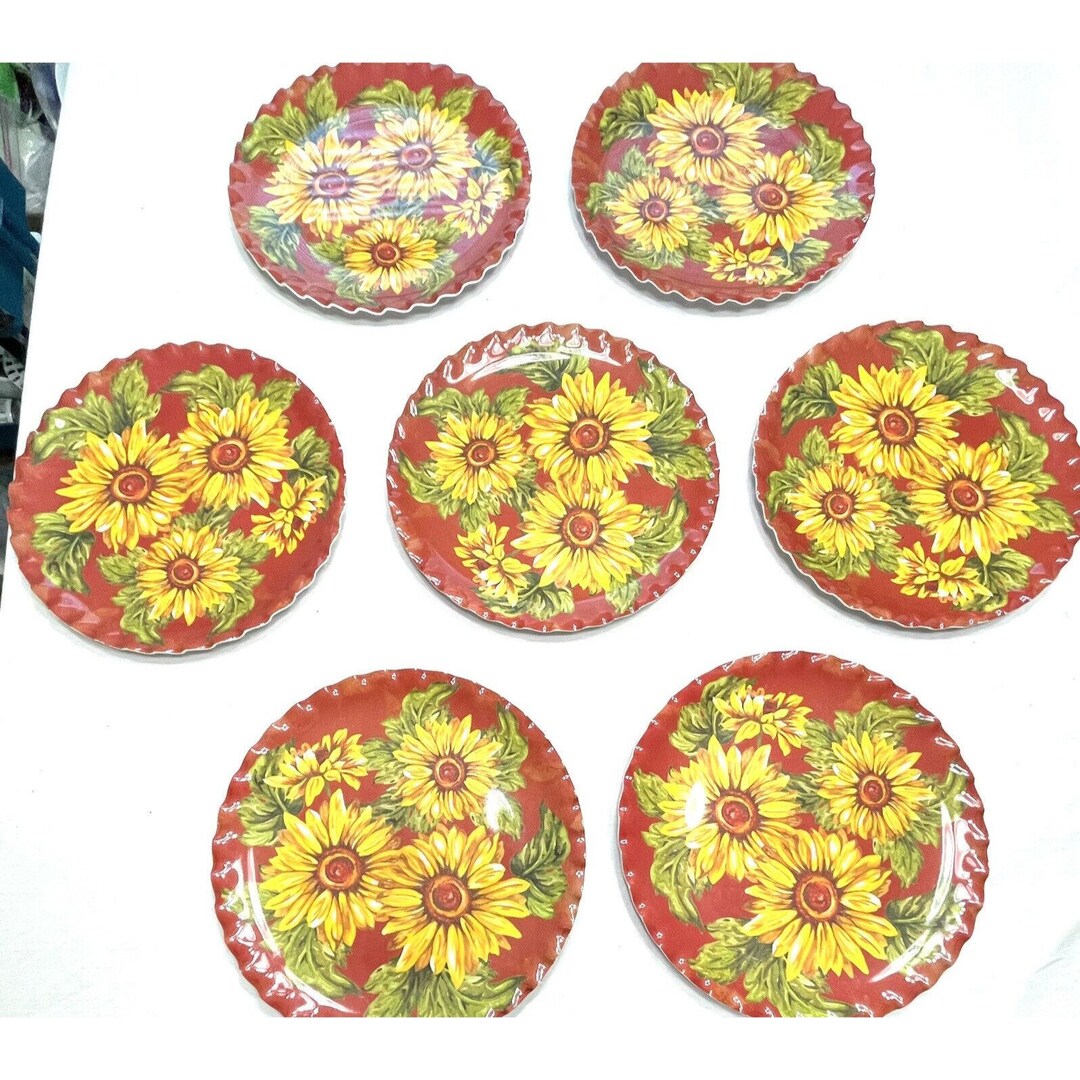 Set of 7 Melamine Dinner Plates With Sunflowers Designs-10 3/4 - Etsy
