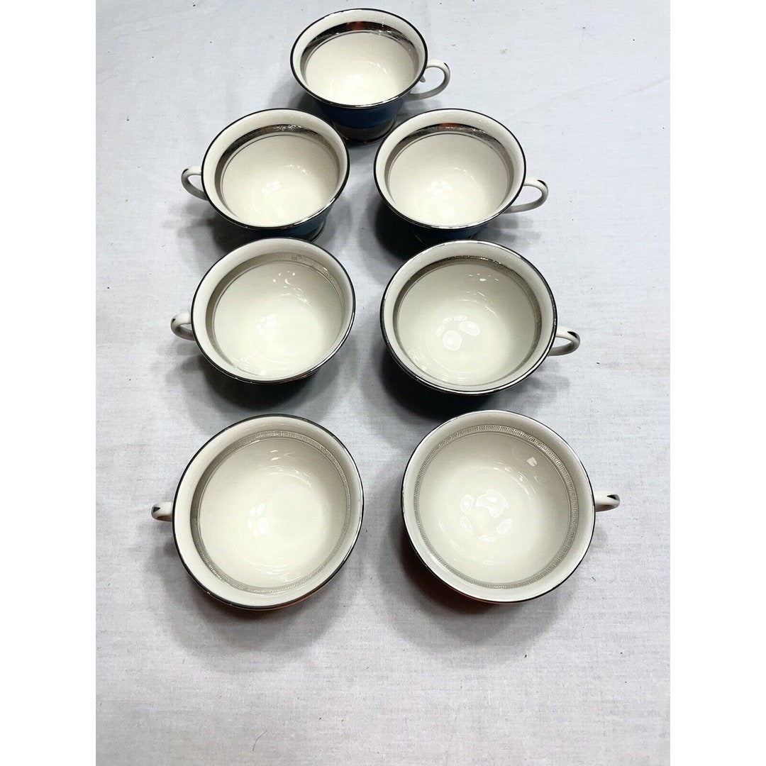 7 Pcs Flintridge China Grecian Key Cup Set Teal Blue Silver - Etsy
