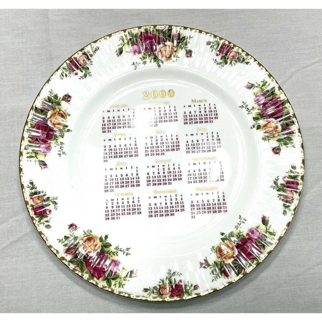 Vtg Old Country Rose Bone China 2000 Calendar Plate Signed Royal Albert ...