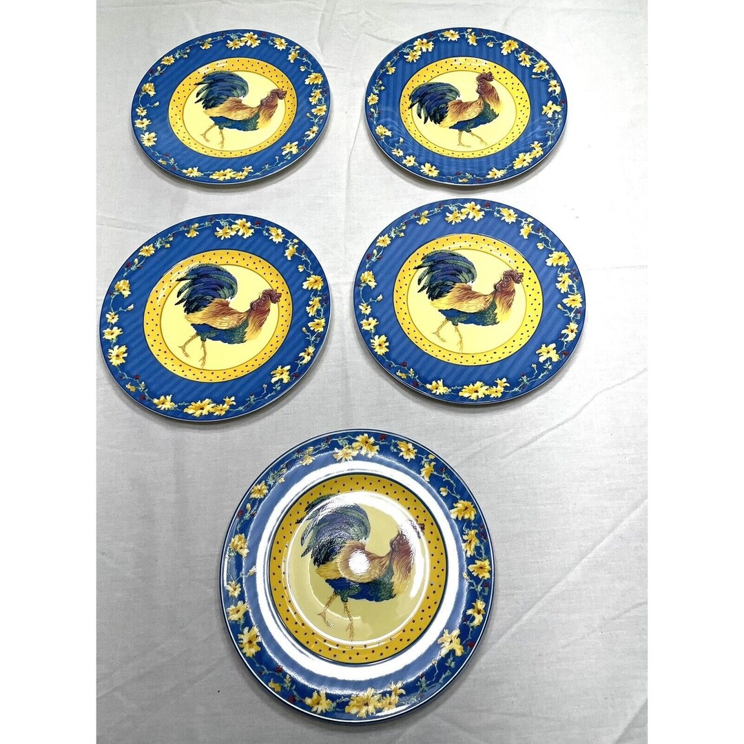 Fitz Floyd Yellow Blue 9” Collector Plate Coq Du Village 1999 Lot of 5 ...