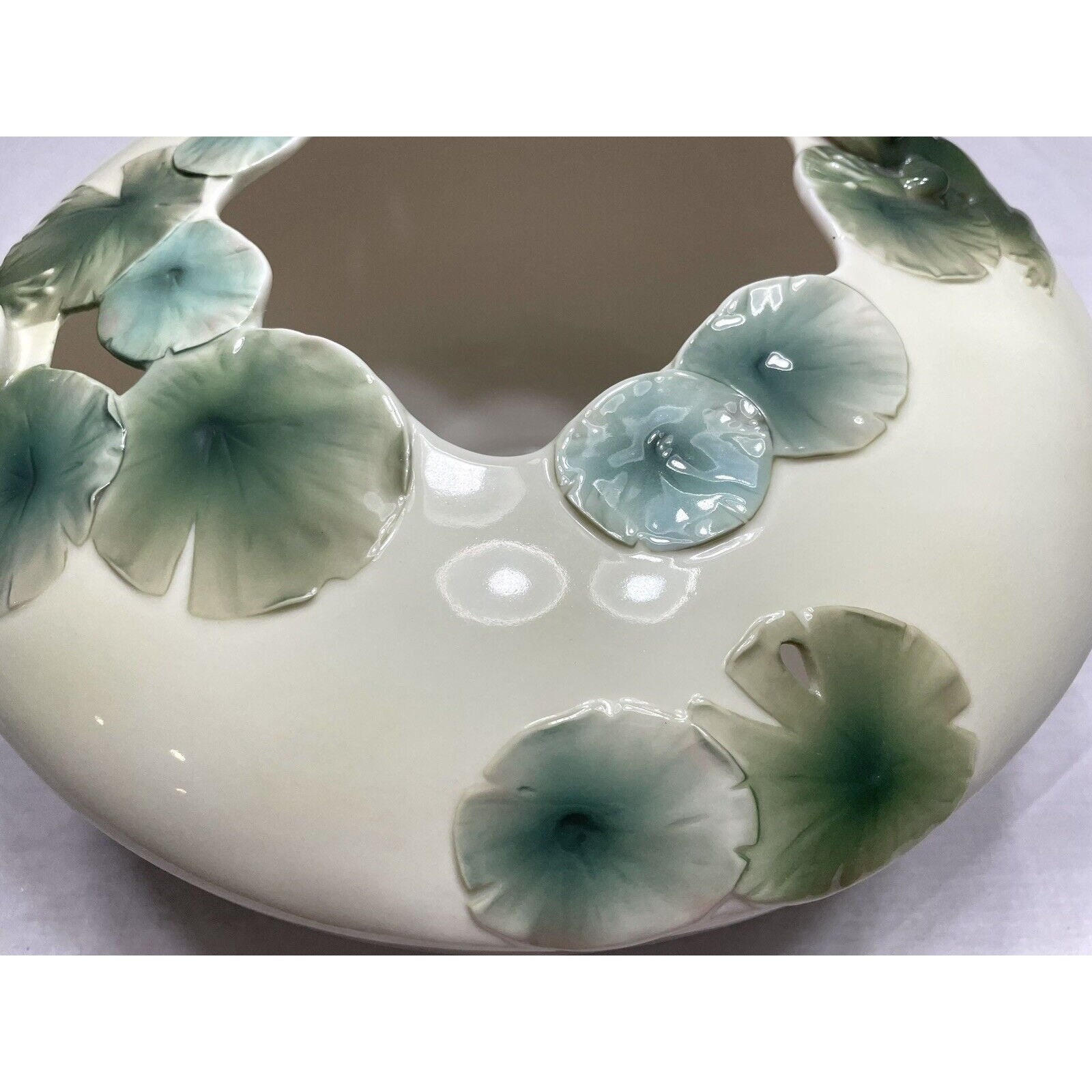 Franz Porcelain Amphibia Frog and Lily Pads Large 3-D Center Bowl Vase ...