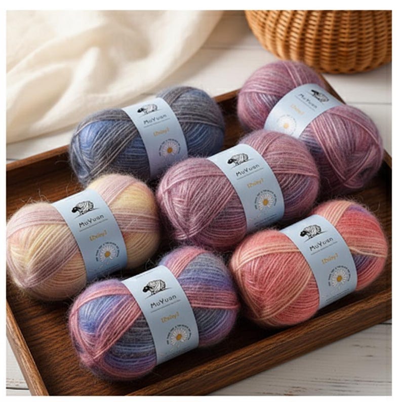 Rainbow Gradient Mohair Yarn , Fluffy Long Hair Yarn for Crochet ...