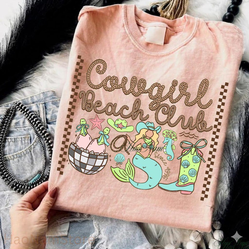 Vintage Cowgirl Beach Club Collage Graphic Tee, Western Concert Outfit ...