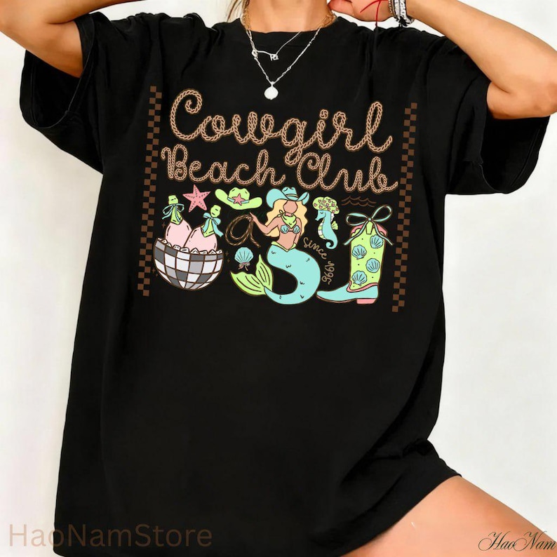 Vintage Cowgirl Beach Club Collage Graphic Tee, Western Concert Outfit ...