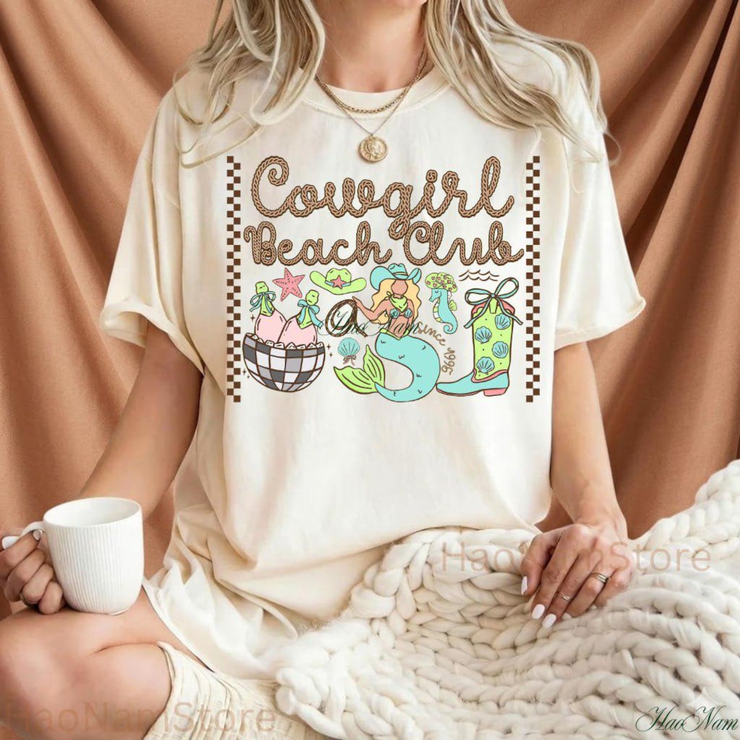 Vintage Cowgirl Beach Club Collage Graphic Tee, Western Concert Outfit ...