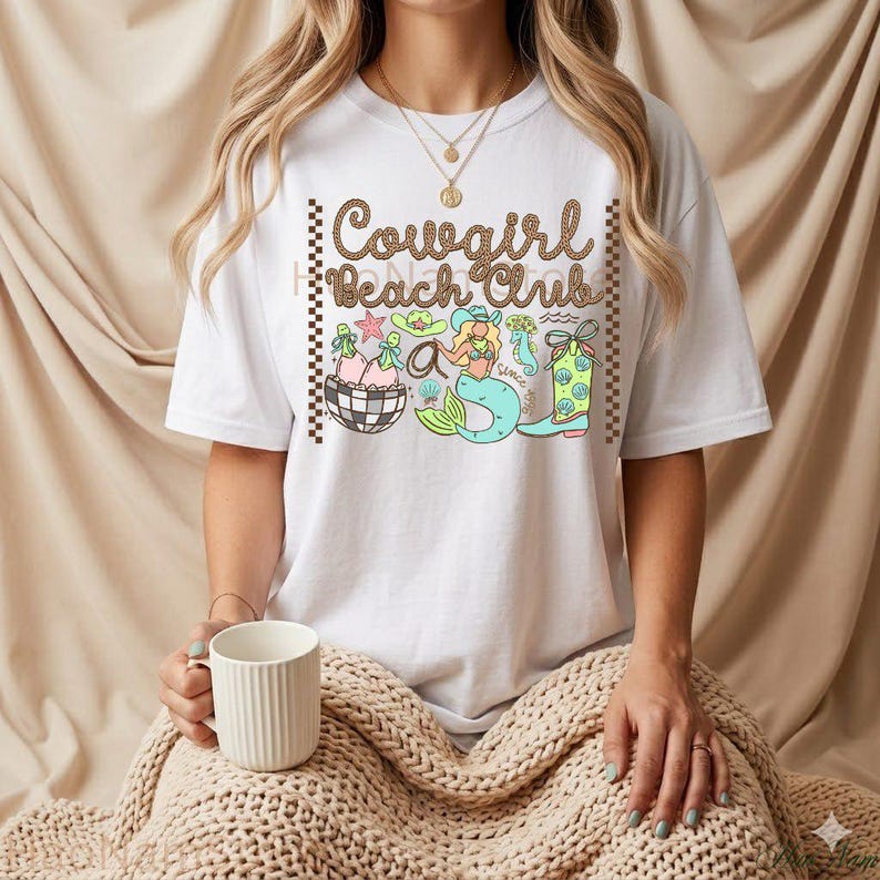 Vintage Cowgirl Beach Club Collage Graphic Tee, Western Concert Outfit ...