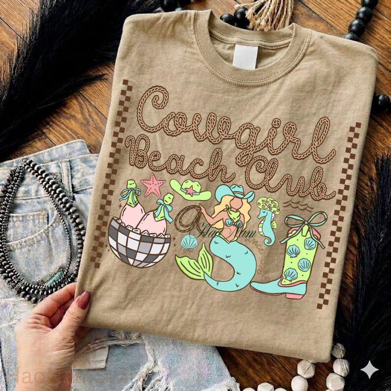 Vintage Cowgirl Beach Club Collage Graphic Tee, Western Concert Outfit ...