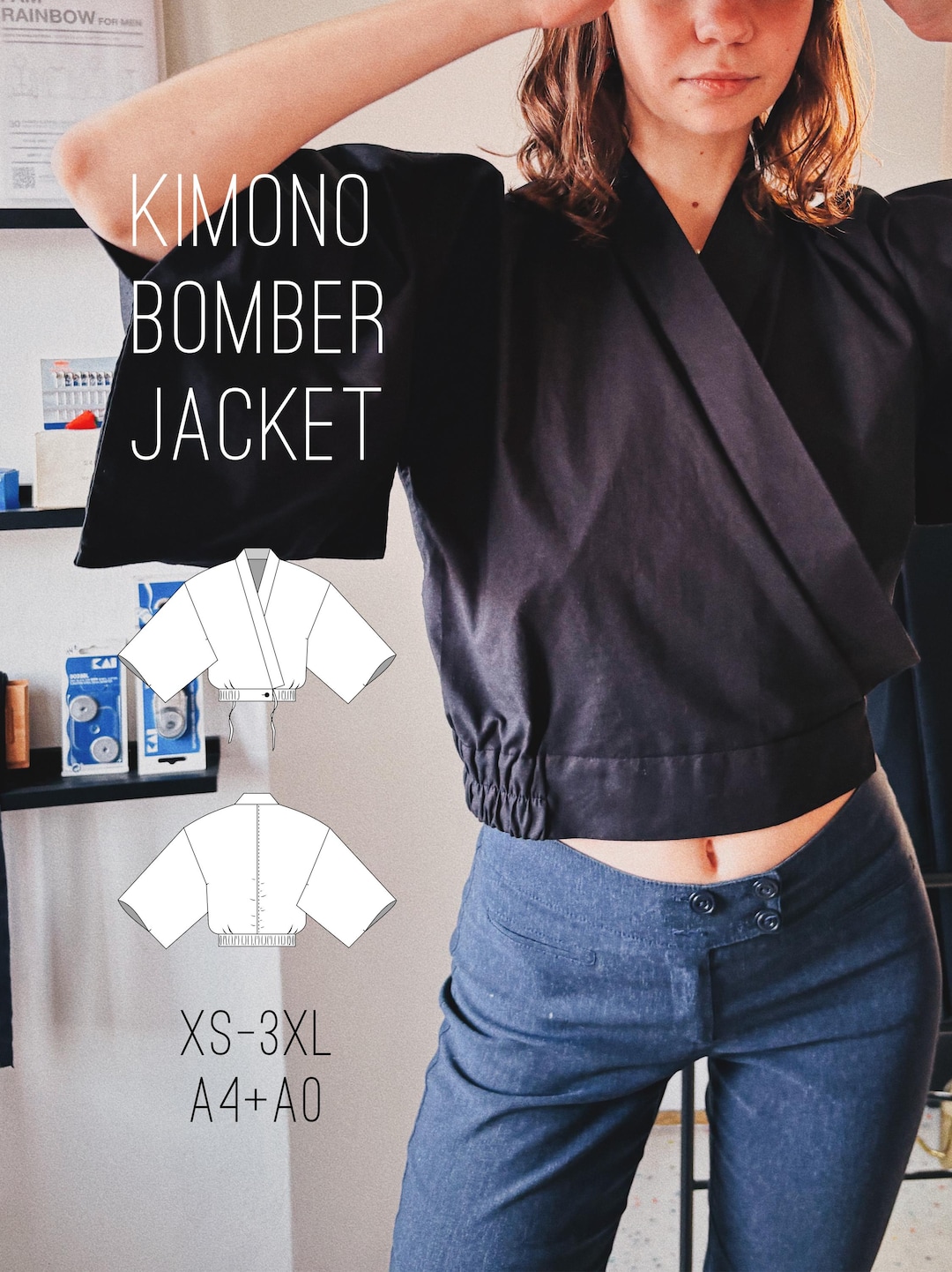 Kimono Bomber Jacket Sewing Pattern PDF, DIY Modern Fusion Clothes ...