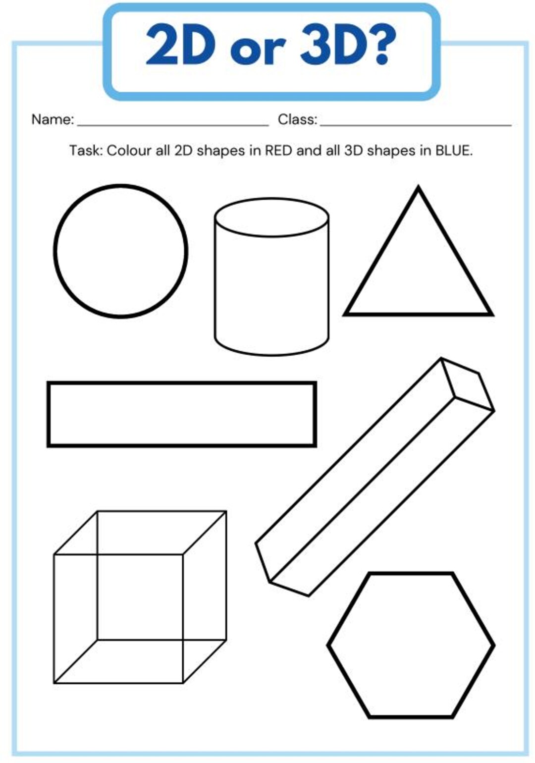 Identifying 2D and 3D Shapes Worksheet - Etsy