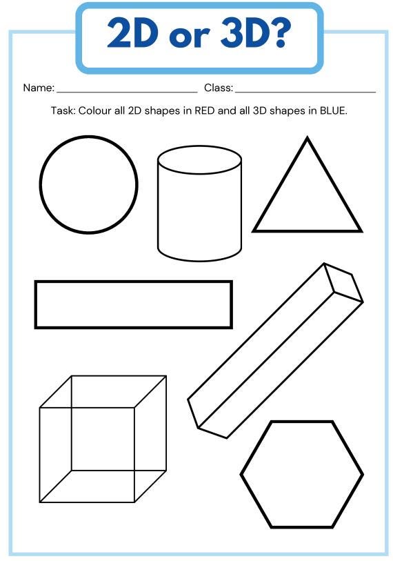Identifying 2D and 3D Shapes Worksheet - Etsy
