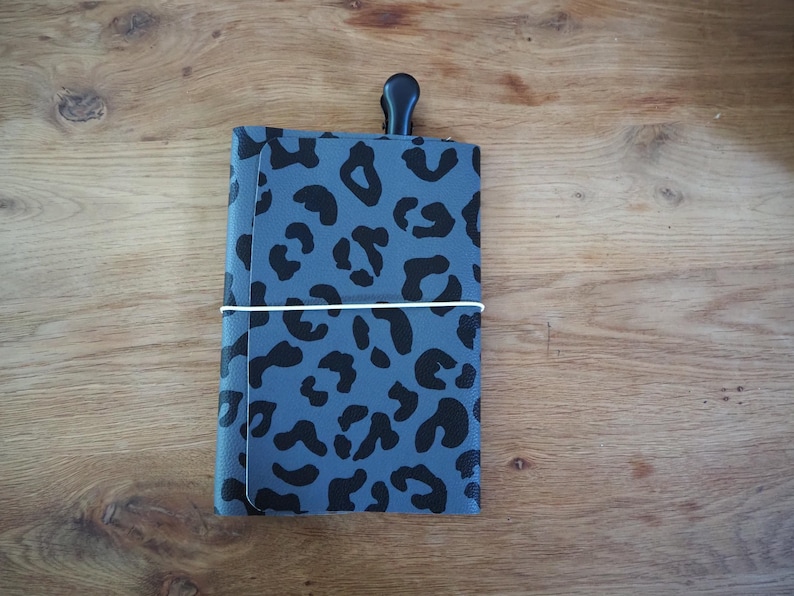 A5 Notebook Cover, Faux Leather, Black/grey Leopard Print, Travel ...