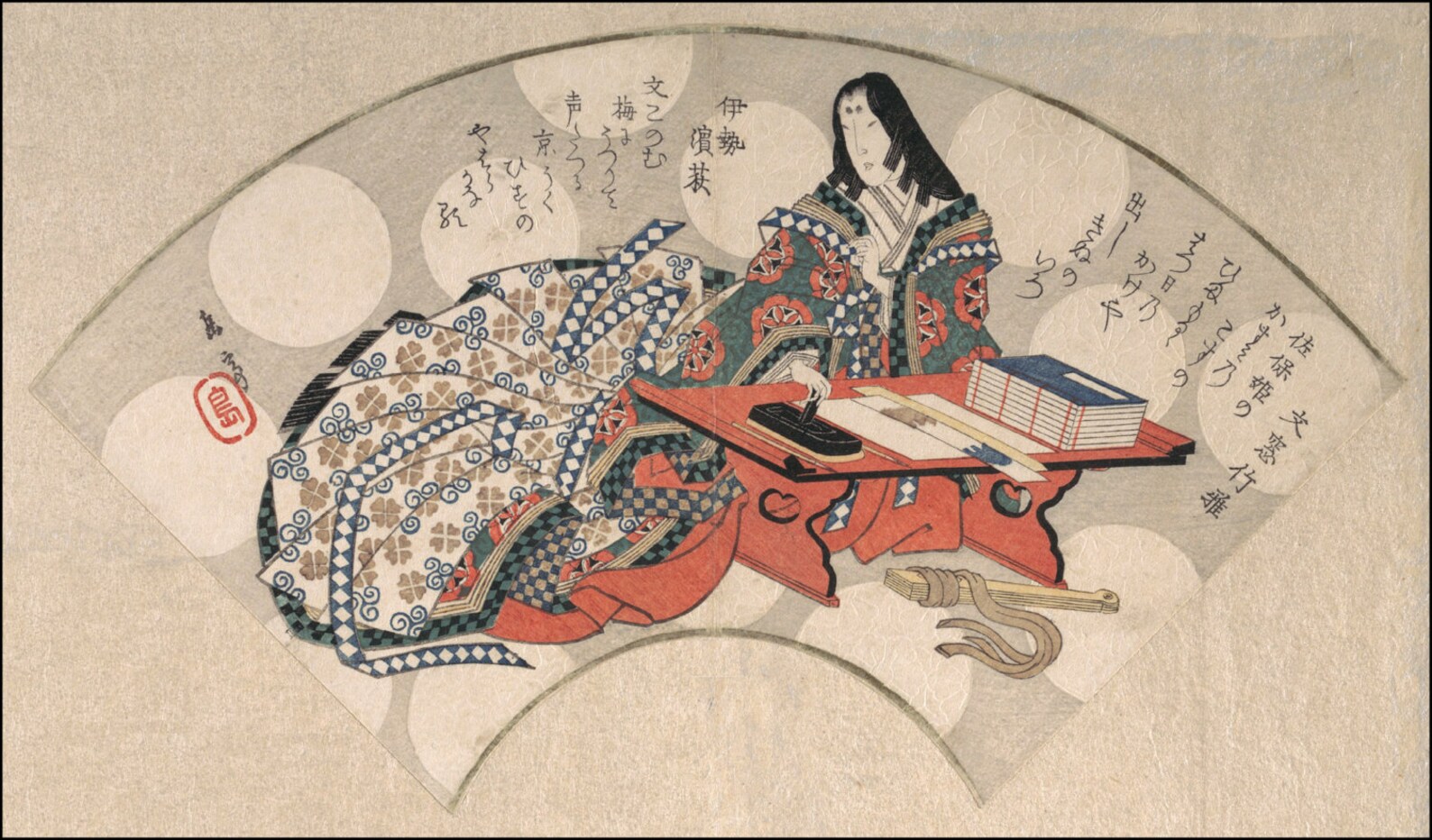 Japanese Art. Fine Art Reproduction. Court Lady at Her Writing Table, C ...