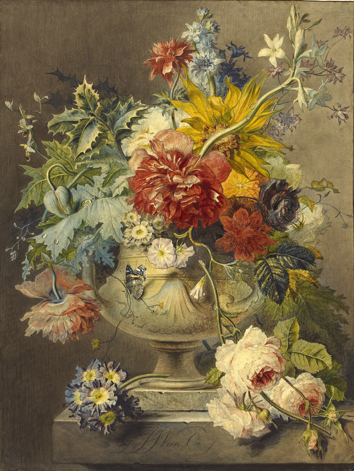 European Masters Drawing Reproduction: A Bouquet of Flowers in a Vase ...
