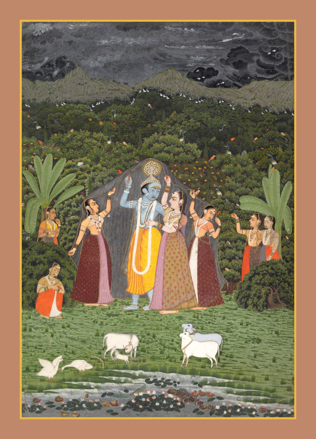 India Miniature 'rajput' Painting Reproductions. Radha and Krishna Walk ...