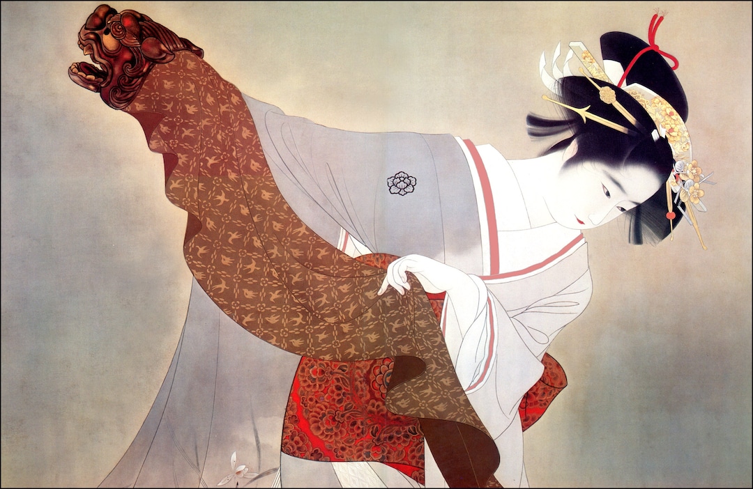 Japanese Bijinga Art Reproduction - "kagamijishi' [ a Kabuki Dance], C ...