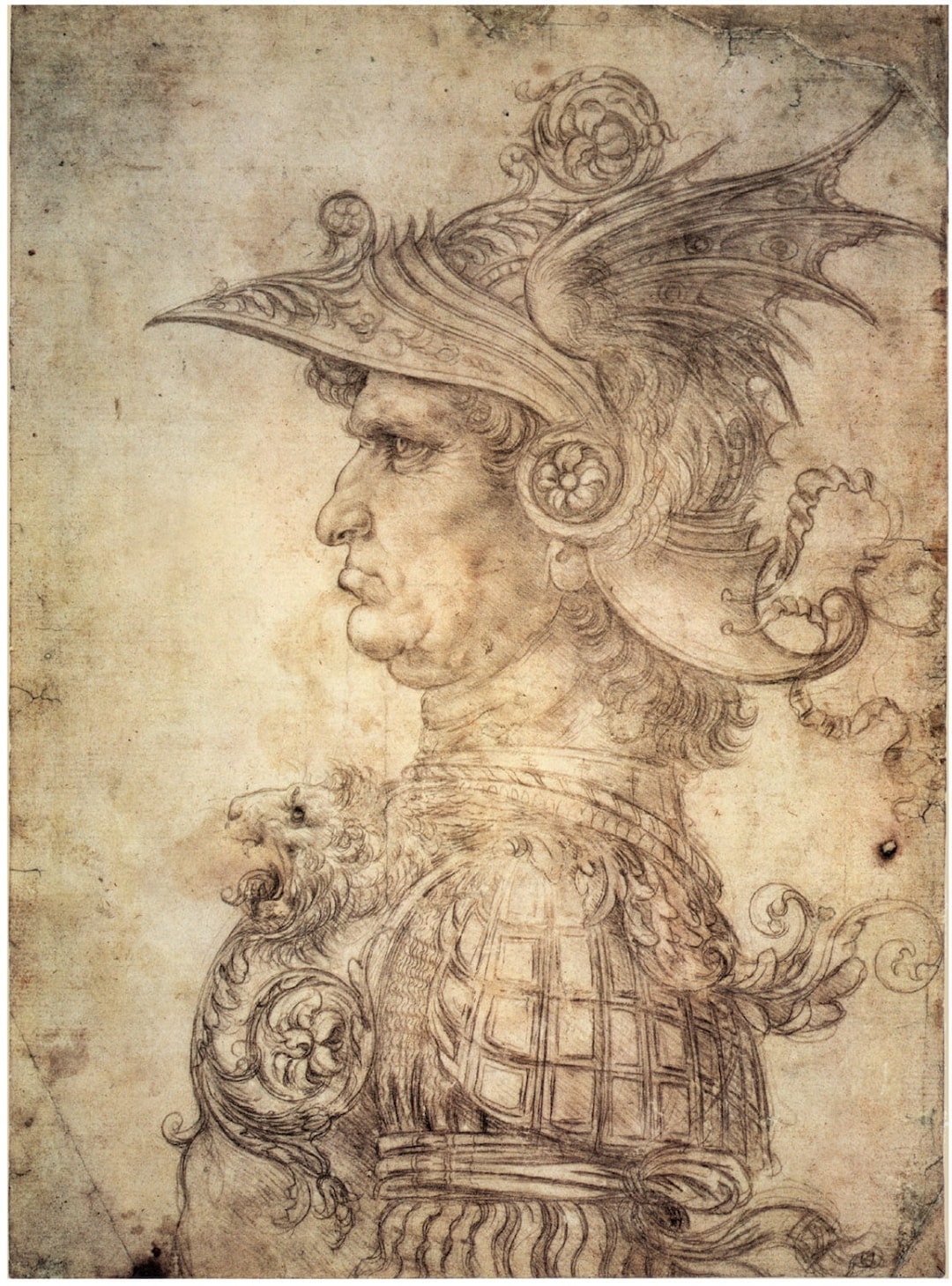 Fine Art Reproduction. Antique Warrior With Helmet in Profile, C. 1472 ...