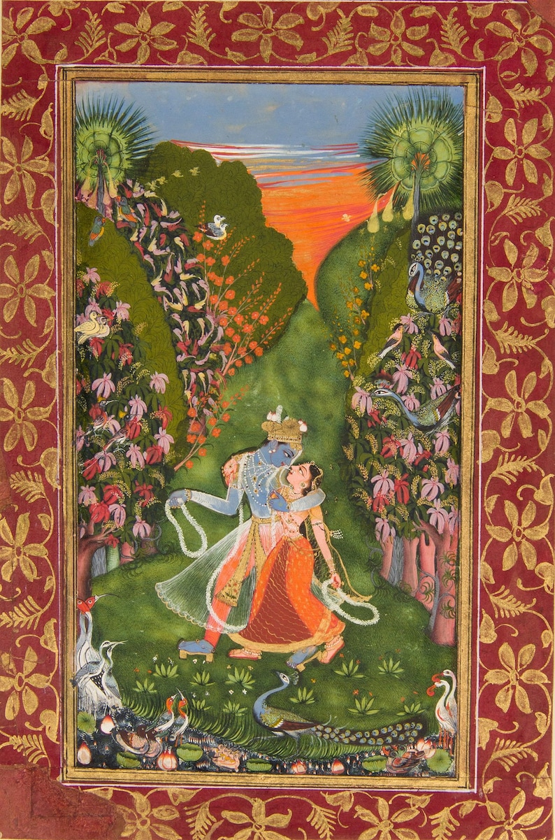 India Miniature 'rajput' Painting Reproductions. Radha and Krishna Gaze ...