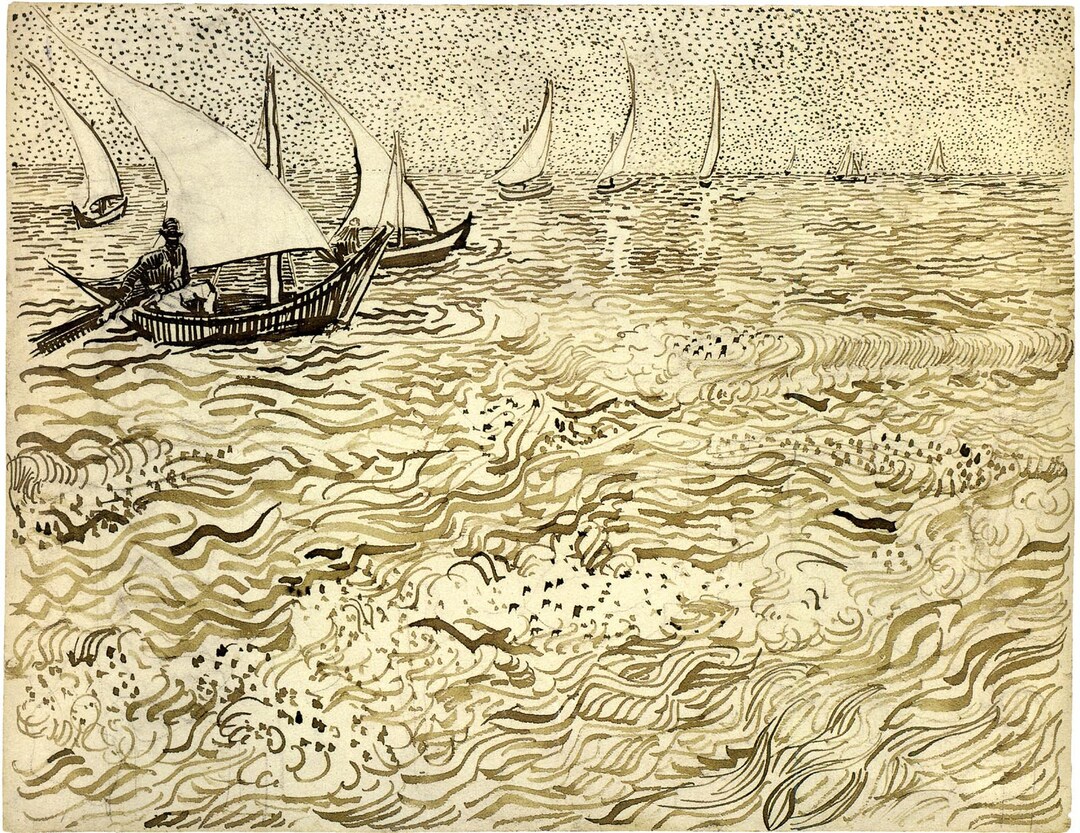 Van Gogh Reproduction. Fishing Boats at Sea, 1888 by Vincent Van Gogh ...