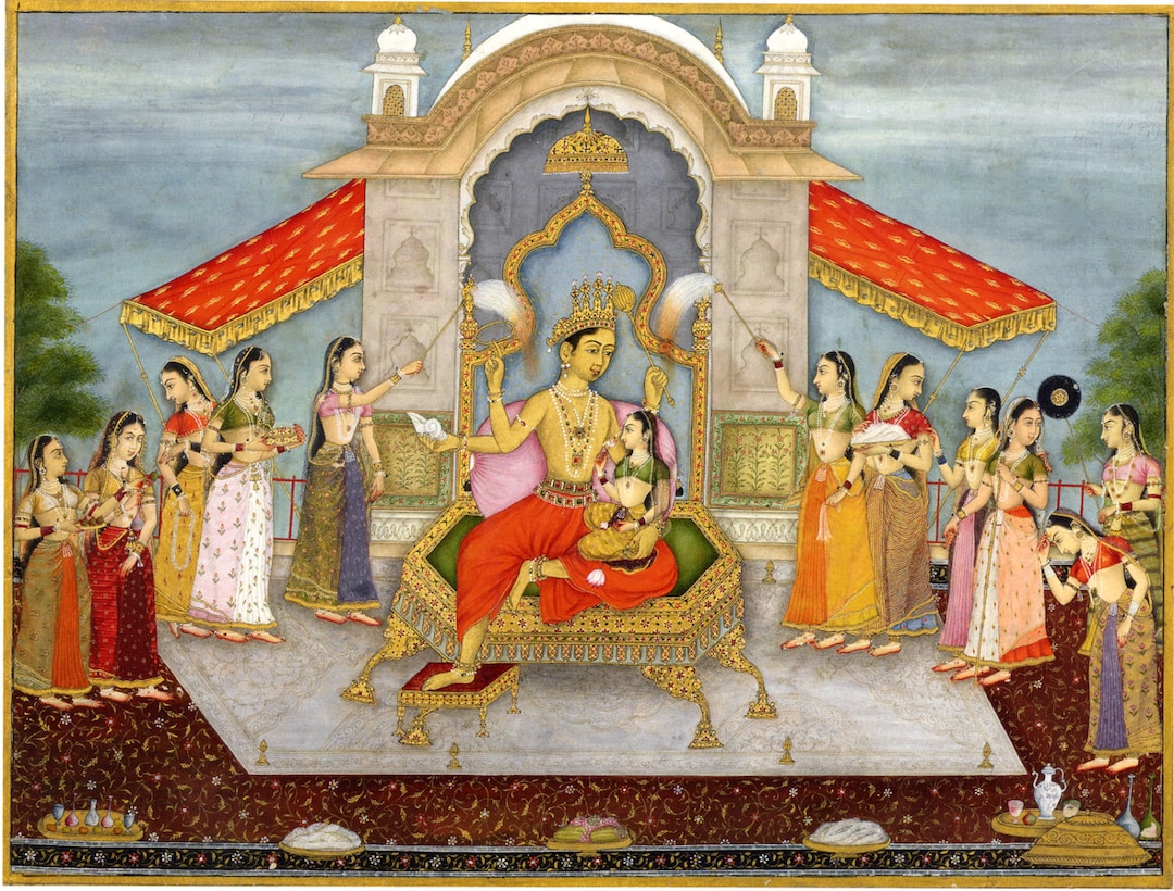 India Miniature 'rajput' Painting Reproductions. Vishnu and Lakshmi ...