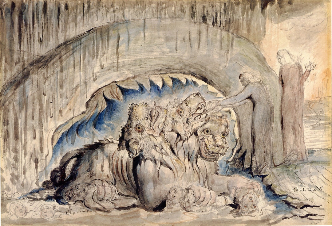 The Watercolor Illustrations of William Blake: Cerberus, the Three ...