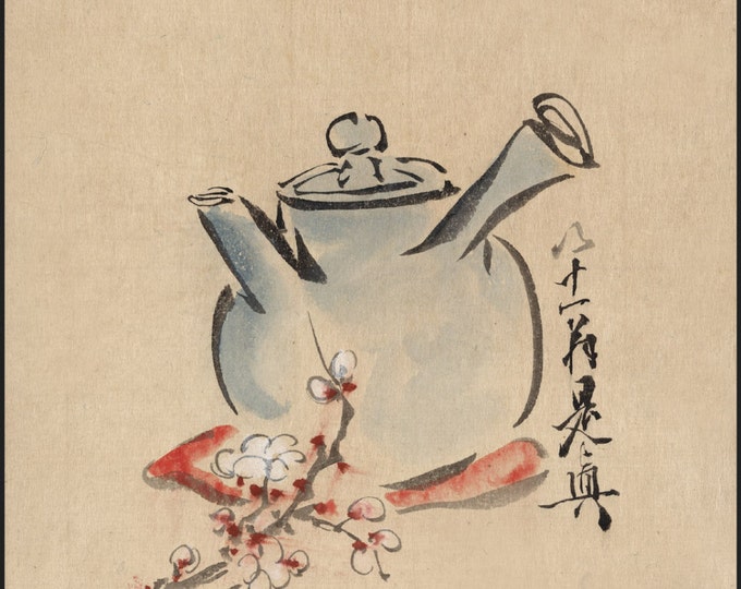 Japanese Art. Drawing Reproduction: Teapot With Cherry Blossoms, C ...