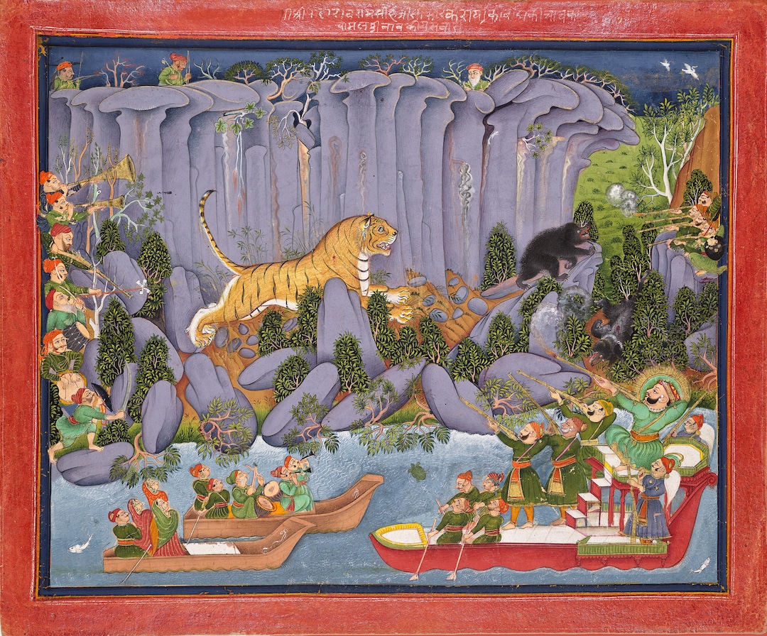 Tiger Hunt of Ram Singh II, C.1840. India Miniature 'rajput' Painting ...