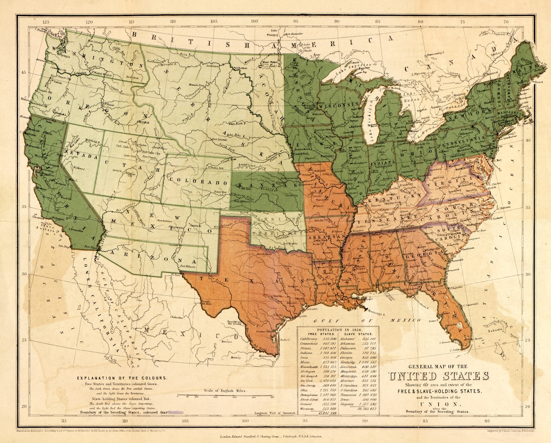 Civil War Map Reproduction. A General Map of the United States Showing ...