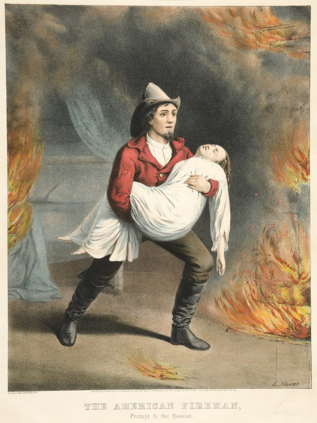 Currier and Ives: Reproductions - the American Fireman, "prompt to the ...