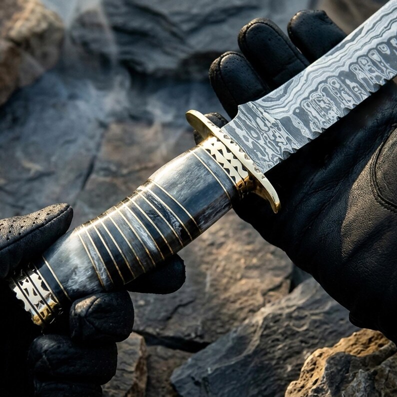 Custom Damascus Hunting Knife With Stag Horn Handle & Leather Sheath - Etsy