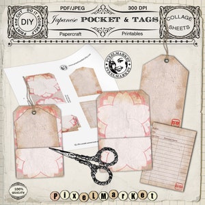 JAPANESE Pocket & Tag Library Card With Envelope Digital Scrapbooking ...