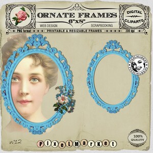 BLUE Ornate PICTURE FRAME Cliparts for Photographer Web Blog Design ...