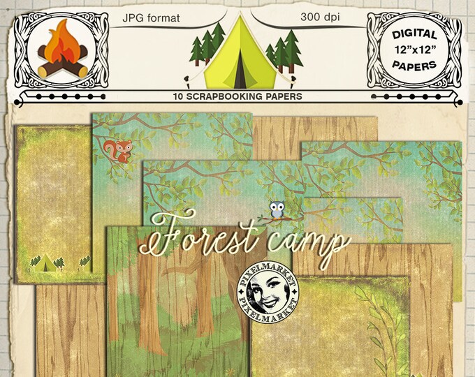 FOREST CAMP Scrapbooking Papers SET of 10 Backgrounds - Etsy