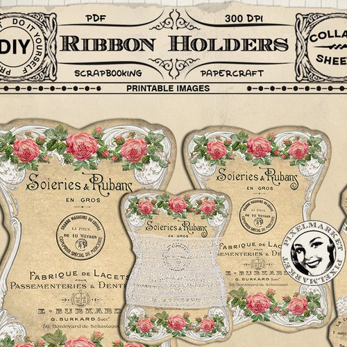 Lace Ribbon Keeper & Thread Card PRINTABLE TEMPLATES Set of 5 - Etsy