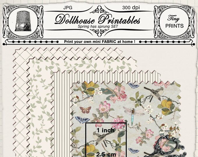 MINIATURE FABRIC Set Printable Sheets for Dollhouse Diorama Roombox ...