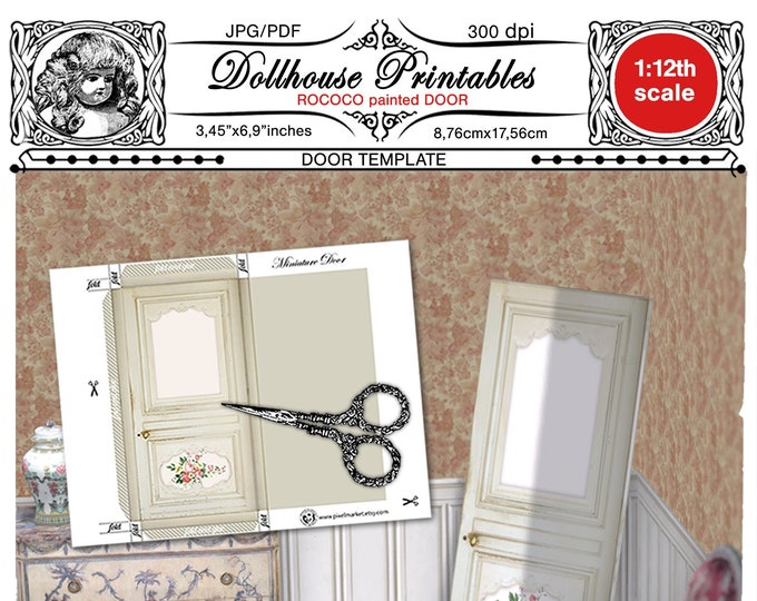 Dollhouse 1:12th Miniature DOOR Roccoco Painted Door Printable TEMPLATE ...