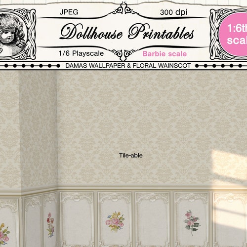 Dollhouse Wallpaper 1/6 Scale Hexagon Tile Printable Download - Etsy