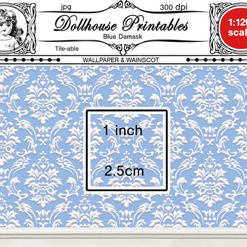 DOLLHOUSE Printable Barbie Scale Damask WALLPAPER With - Etsy