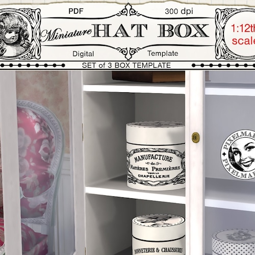 1:12 Dollhouse Miniature Hatbox Printable Template Set of 3 - Etsy
