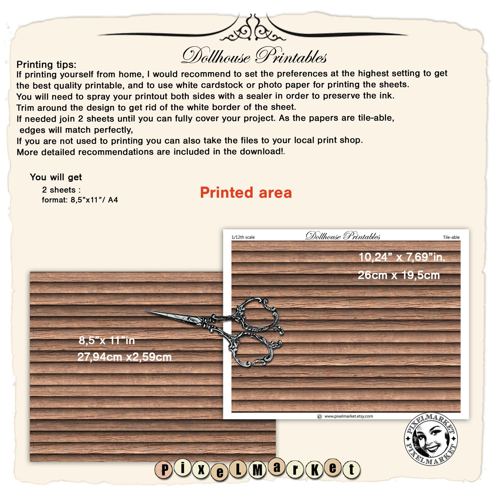 DOLLHOUSE Printable SHIPLAP Wallpaper Cabin SIDING Rustic Wood Logs ...