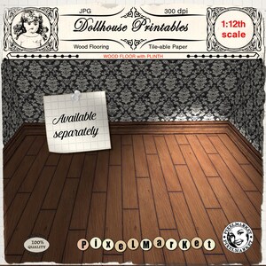 DOLLHOUSE Printable Damask WALLPAPER W/ Wood PANELLING Digital Sheet ...