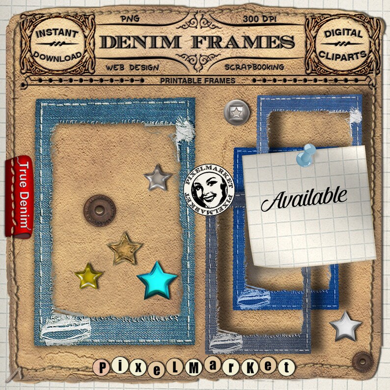 Denim PHOTO FRAME Cliparts KIT Printable Download for Photographer Web ...