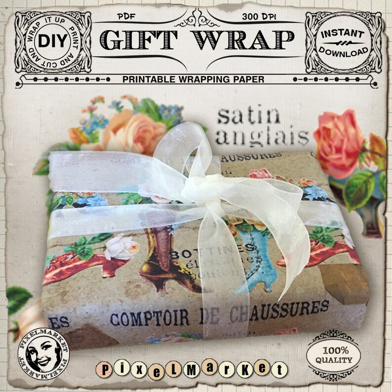 Wrapping Paper Printable Giftwrap French Ephemera Victorian | Etsy