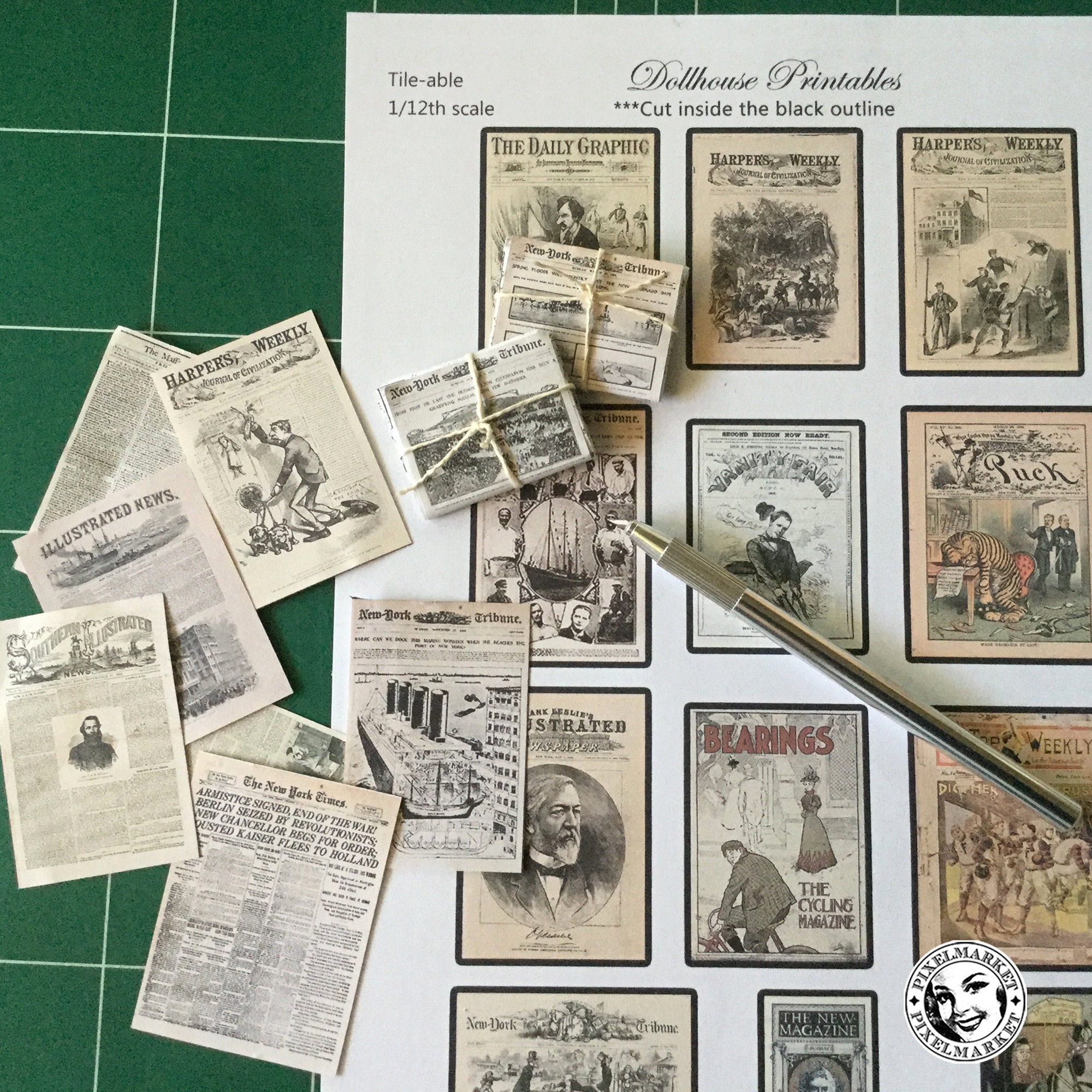 DIY Miniature Old NEWSPAPERS STACK Printable Newspaper Covers Digital ...