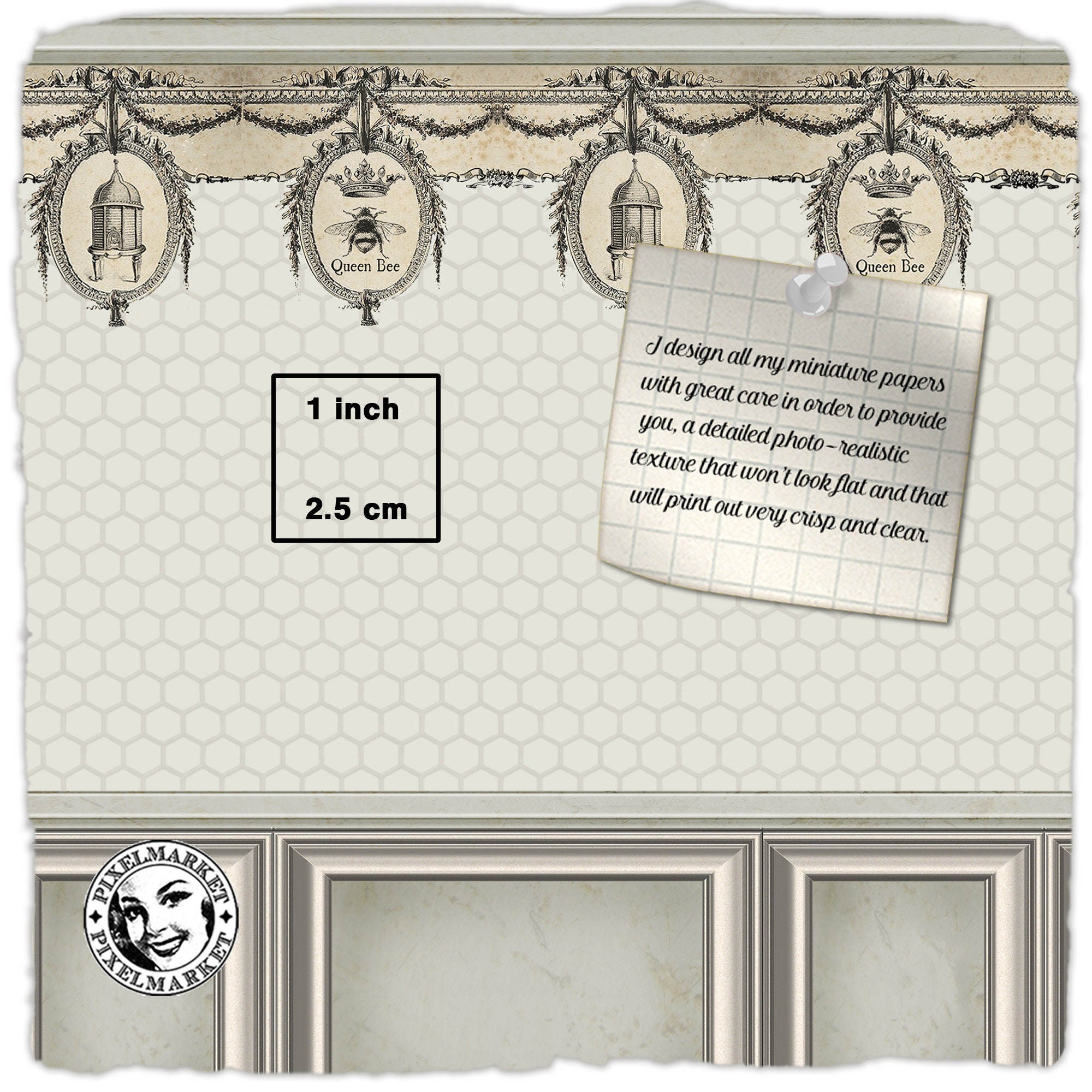 Queen Bee Set: ROCOCO Wallpaper W/ Panels French Baroque Miniature ...