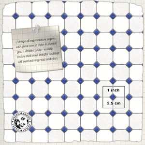 DOLLHOUSE Printable Flooring Wallpaper for 1/12 Miniature White & Blue ...