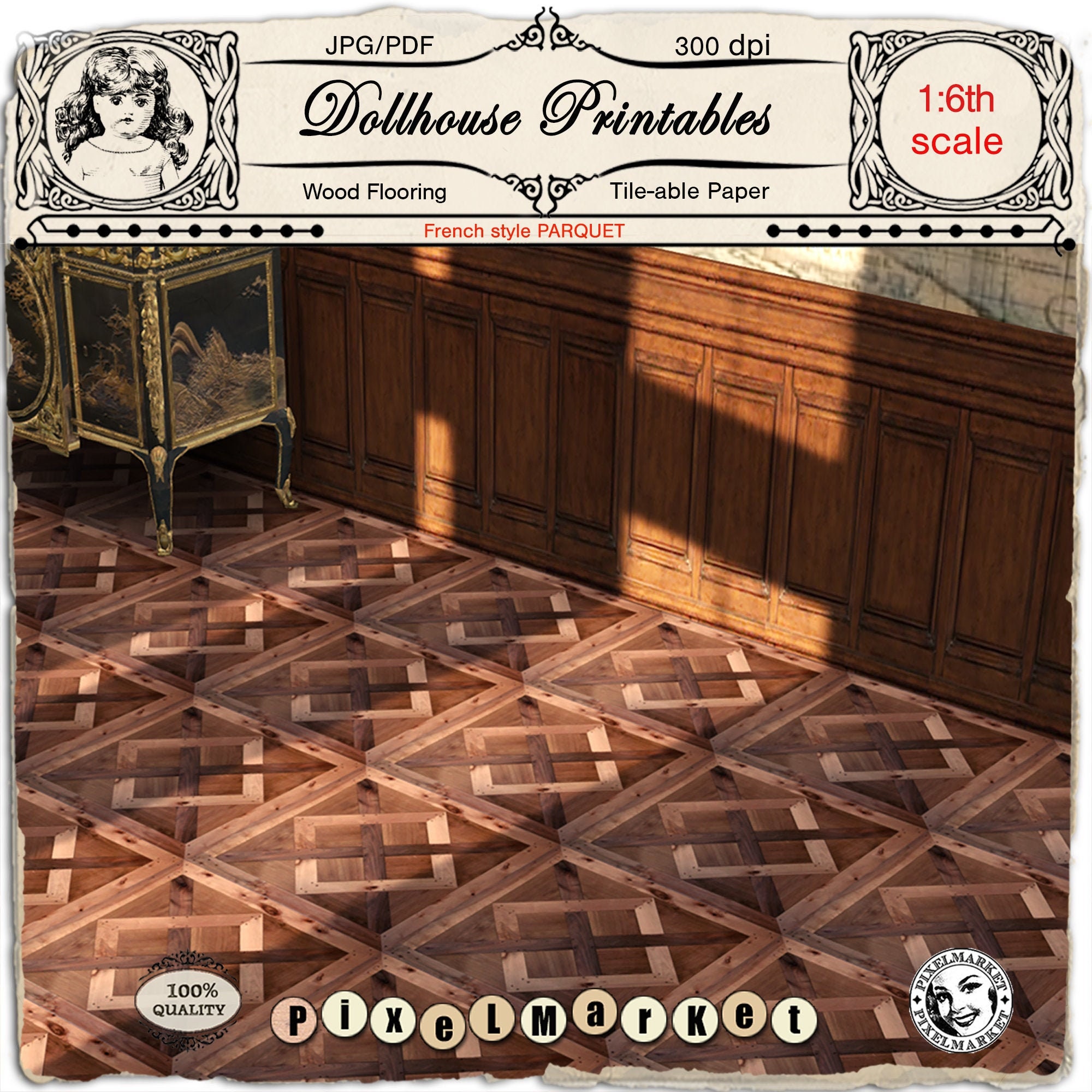 DOLLHOUSE Flooring 1:6 Miniature Wood floor French PARQUET | Etsy